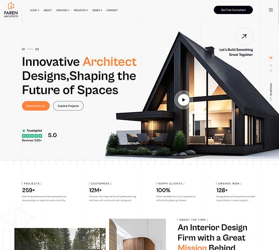 Faren - Architecture & Interior Design Template - Grid View with Sidebar